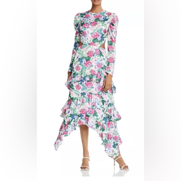 Wayf | Dresses | Nwt Wayf Floral Print Cutout Waist Long Sleeve Satin ...